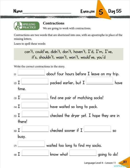 Lesson 11: Spelling Practice Pg 117-118 Ex 5. Interactive worksheet ...