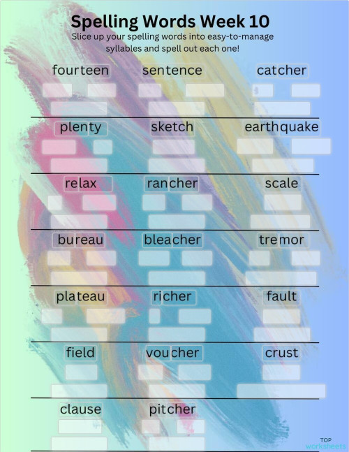 Spelling Words Week 10.3. Interactive worksheet | TopWorksheets