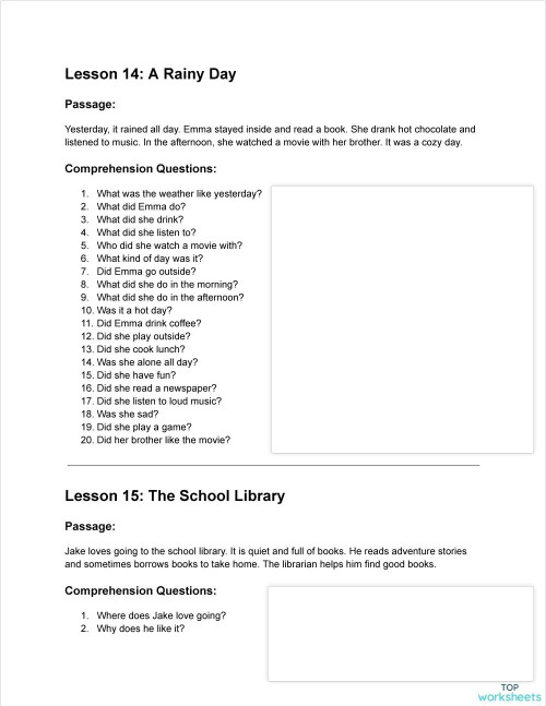 Reading Comprehension A2. Interactive worksheet | TopWorksheets