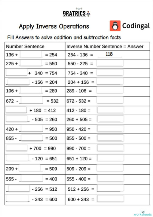 Subtraction AAA. Interactive worksheet | TopWorksheets