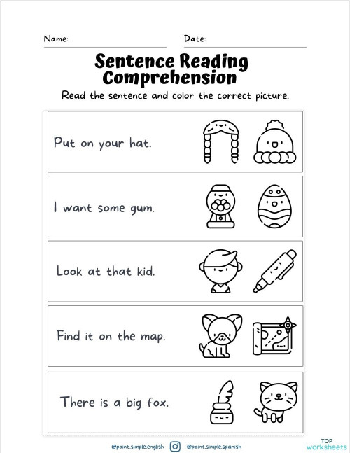CVC Sentence Reading Comprehension. Interactive worksheet | TopWorksheets