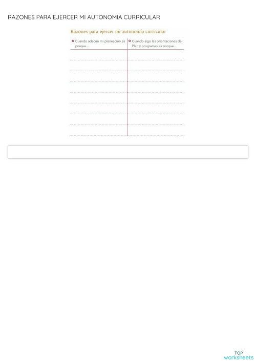 RAZONES PARA EJERCER MI AUTONOMÍA CURRICULAR. Ficha interactiva ...