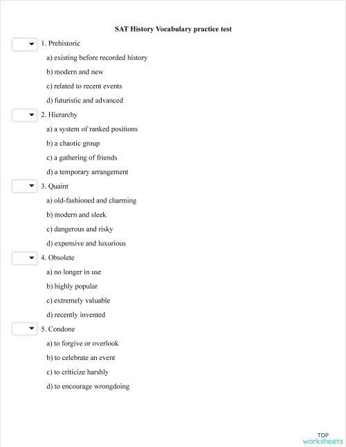SAT_Vocabulary_Topic 1_History_Practice J_24.08. Interactive worksheet ...