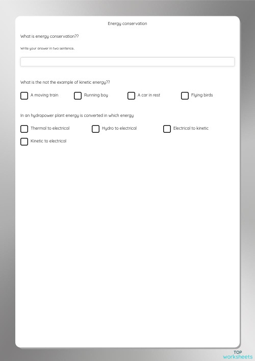 Energy conservation. Interactive worksheet | TopWorksheets