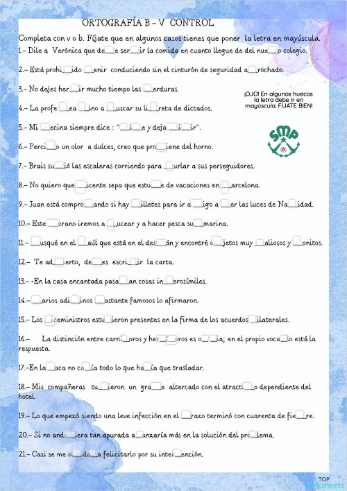 Ortografía: fichas interactivas y ejercicios online | TopWorksheets