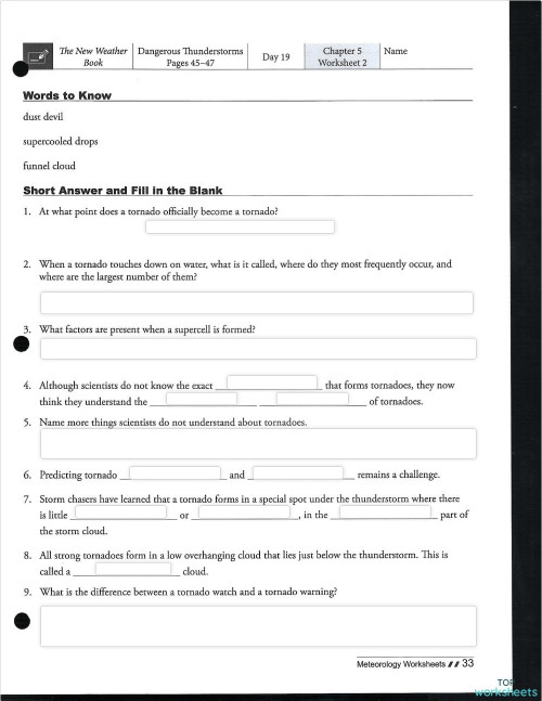 Dangerous Thunderstorms: Chapter 5 Worksheet 2 Pg 33-34. Interactive ...