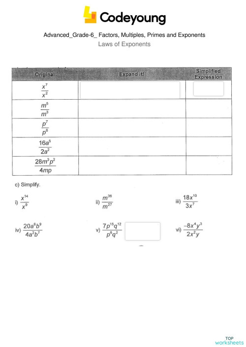 Laws of Exponents Advanced. Interactive worksheet | TopWorksheets