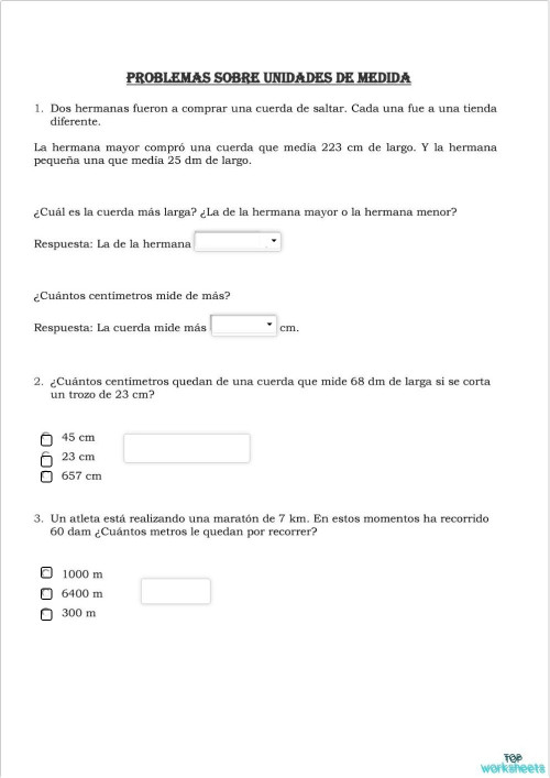 Unidades de medida. Ficha interactiva | TopWorksheets