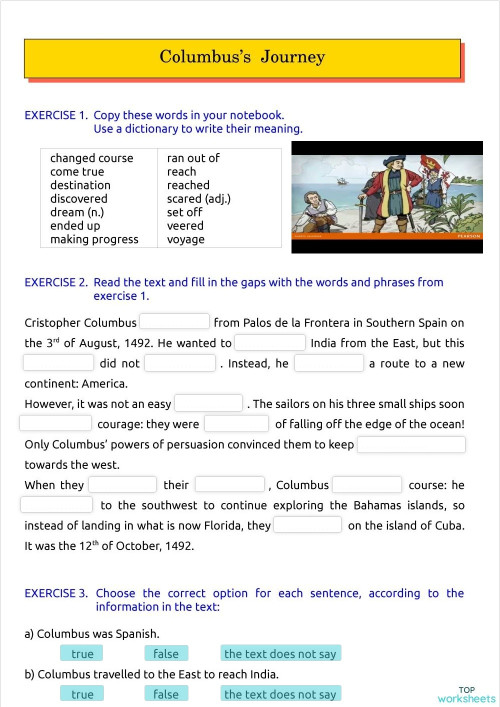 Columbus’s Journey. Interactive worksheet | TopWorksheets
