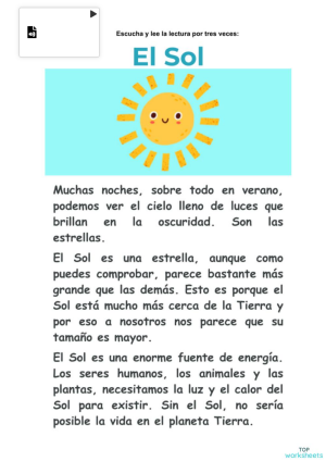 LECTURA EL SOL. Ficha interactiva | TopWorksheets