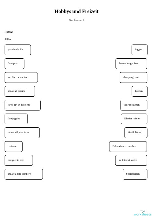 Hobbys und Freizeit. Scheda interattiva | TopWorksheets