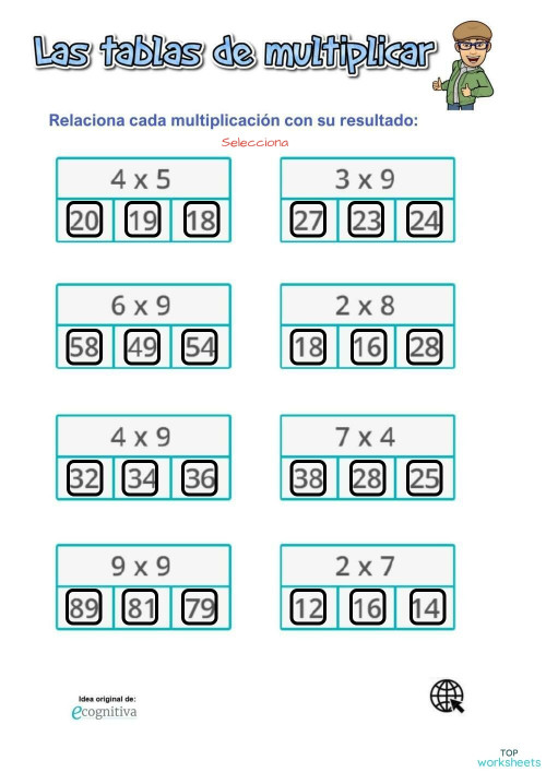 Las tablas de multiplicar 04. Ficha interactiva | TopWorksheets