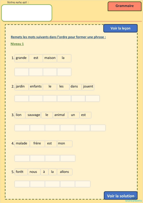 La phrase (Niveau 1). Fiche interactive | TopWorksheets