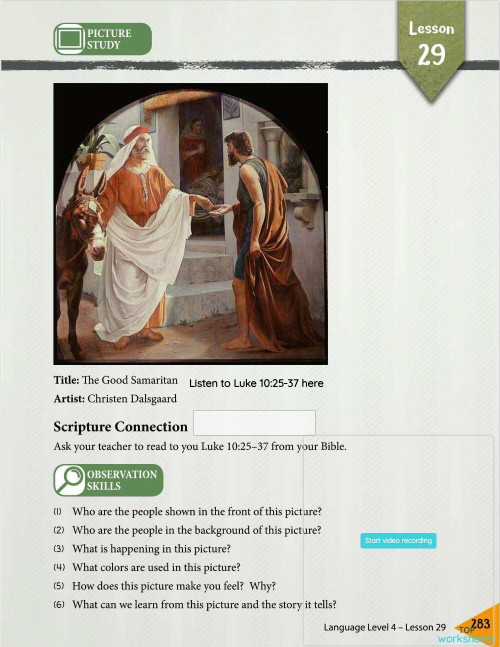 Lesson 29: Pg 283 Picture Study. Interactive worksheet | TopWorksheets