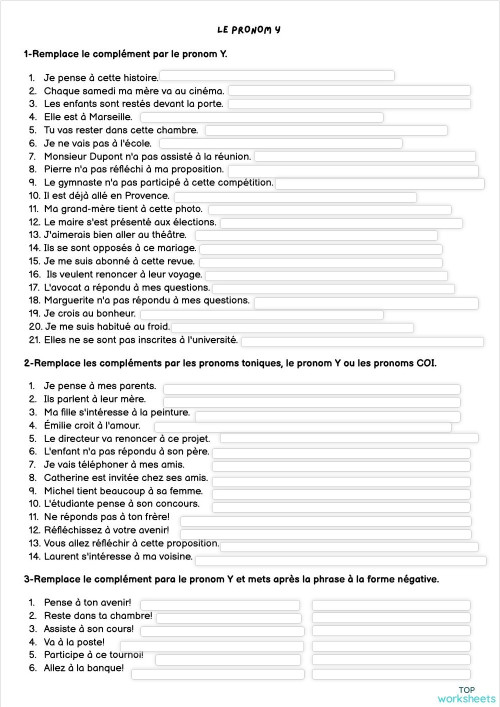Le pronom Y. Fiche interactive | TopWorksheets