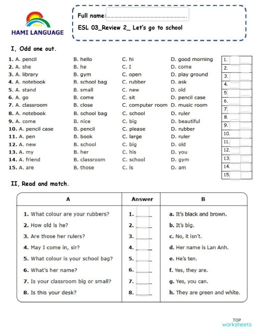ESL 03_Review 2: Let's go to school. Interactive worksheet | TopWorksheets