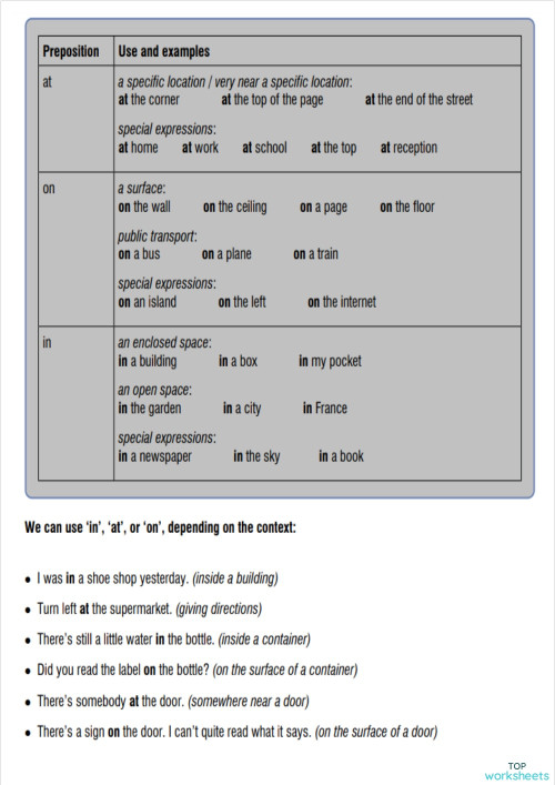 Prepositions. Interactive worksheet | TopWorksheets