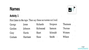 Listening exercise-Names. Interactive worksheet | TopWorksheets