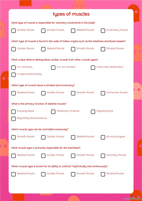 types of muscles. Interactive worksheet | TopWorksheets