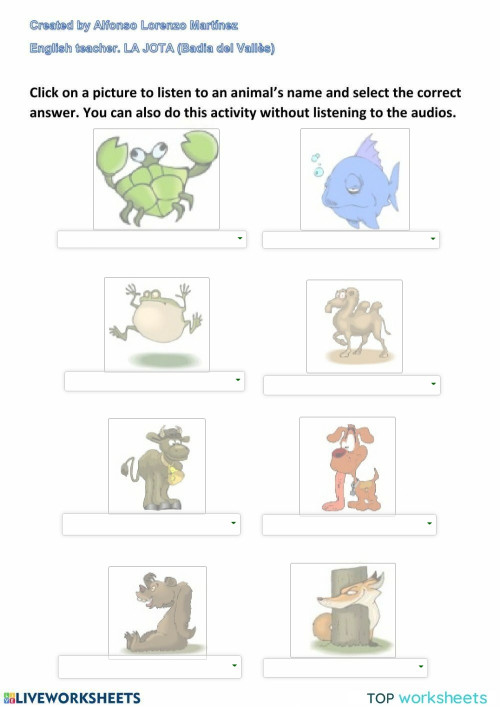 Listening: Animals 01. Interactive worksheet | TopWorksheets