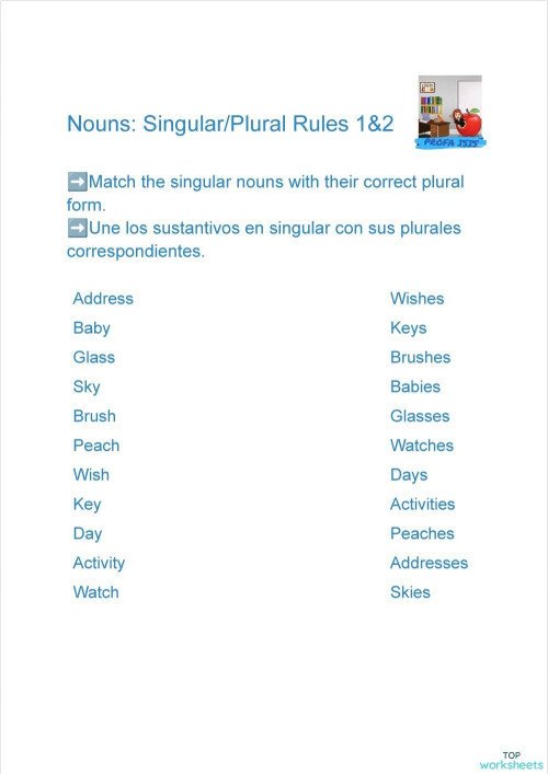 Nouns. Singular/Plural: fichas interactivas y ejercicios online ...