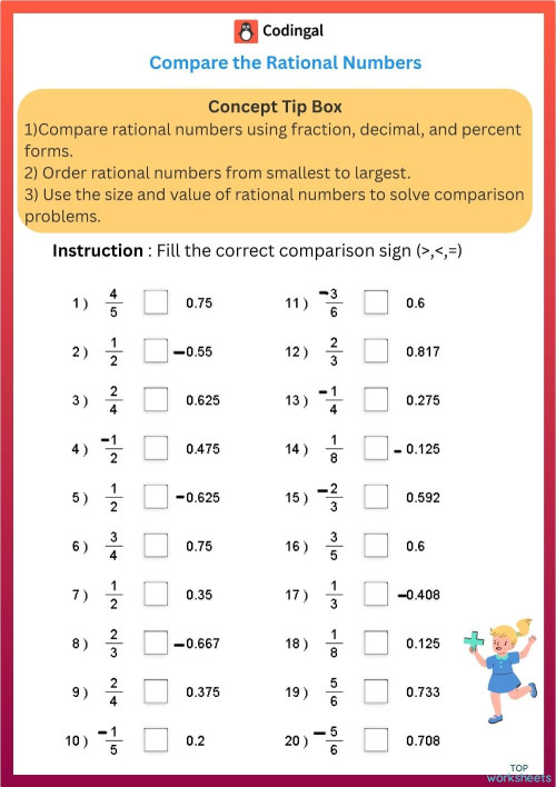 M_G07M06L19_WA01_Comparing_and_Ordering_Rational_Numbers_3. Interactive worksheet | TopWorksheets