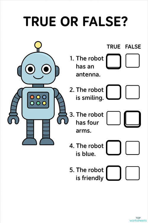 THE ROBOT (TRUE OR FALSE). Interactive worksheet | TopWorksheets