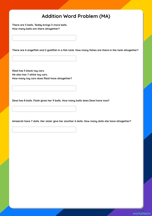 Addition Word Problem (MA). Interactive worksheet | TopWorksheets