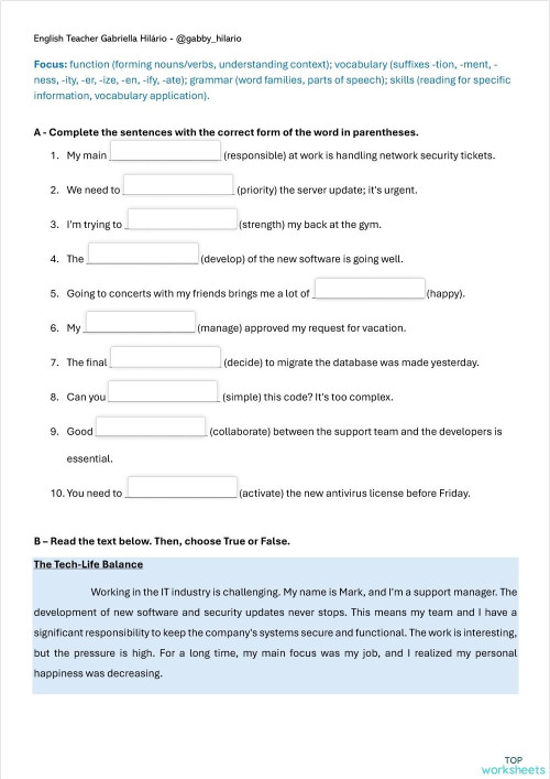 GRAMMAR - Word Formation - Noun and Verb Suffixes. Interactive ...