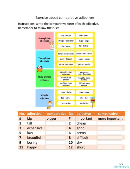 comparative adjectives exercise. Interactive worksheet | TopWorksheets