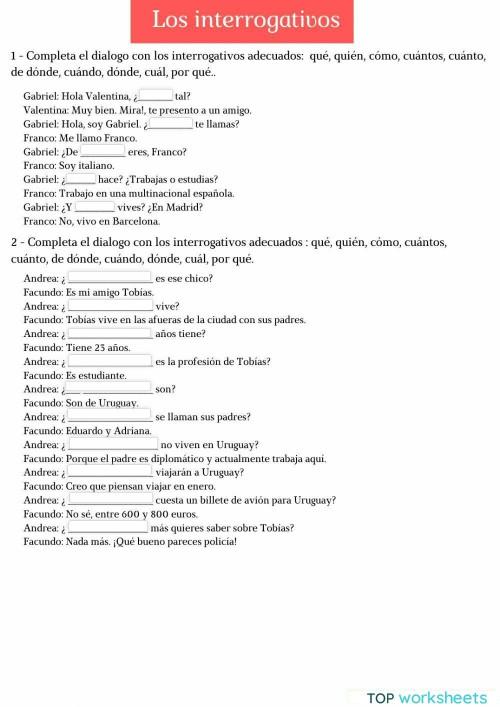 Los interrogativos. Ficha interactiva | TopWorksheets