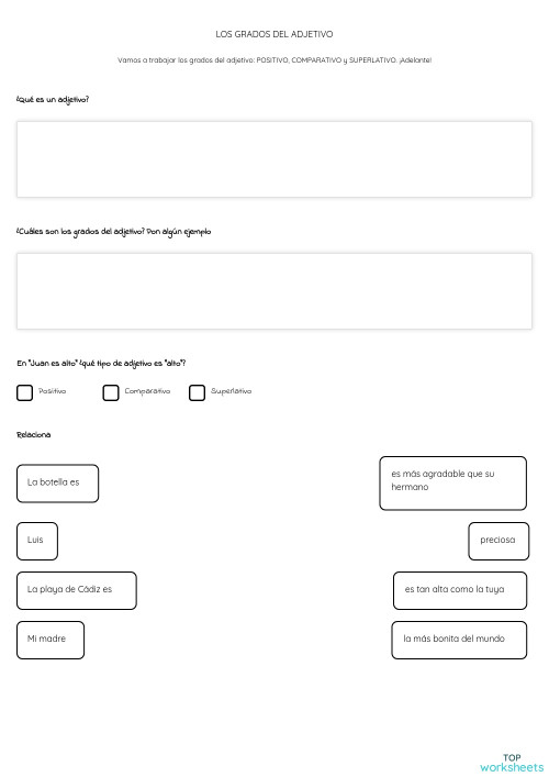 Adjetivos: fichas interactivas y ejercicios online | TopWorksheets