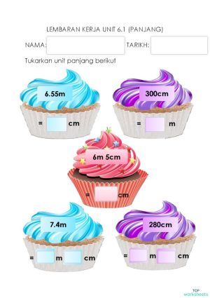 Pertukaran unit panjang. Interactive worksheet | TopWorksheets