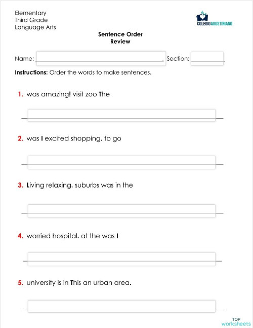 Sentence Order. Interactive worksheet | TopWorksheets