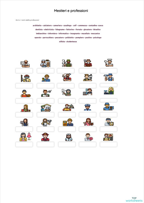 Mestieri e professioni. Scheda interattiva | TopWorksheets