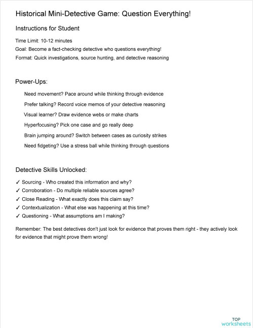 Historical Mini-Detective Game. Interactive worksheet | TopWorksheets