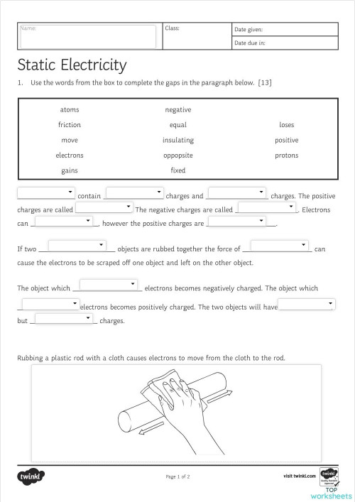 Static Electricity. Interactive worksheet | TopWorksheets