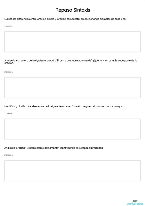 Repaso Sintaxis. Ficha interactiva | TopWorksheets
