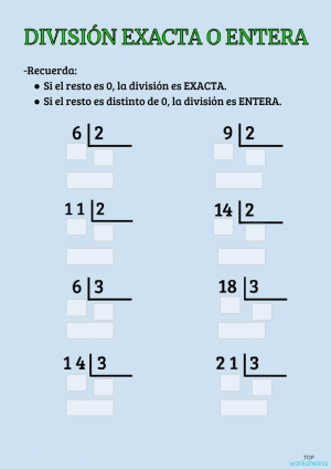 División exacta o entera. Ficha interactiva | TopWorksheets