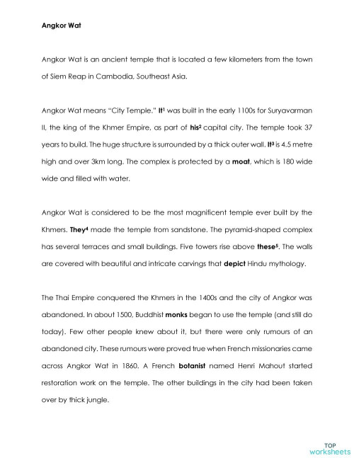 YEAR 6 PLACES AROUND THE WORLD ANGKOR WAT. Interactive worksheet ...