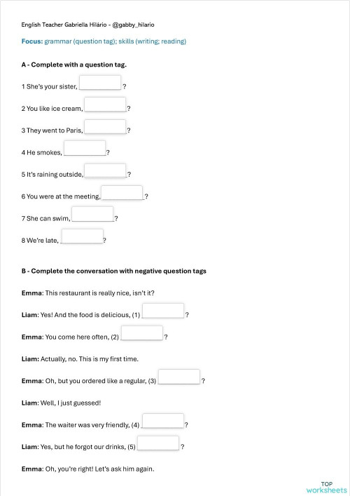 EFE 3 - Lesson 1 - Negative Question Tags. Interactive worksheet ...