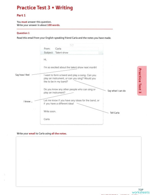 B1 - Exam Trainer - Test 3 - Writing. Interactive worksheet | TopWorksheets