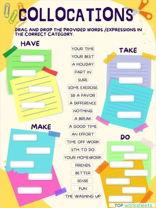 Collocations with HAVE DO MAKE TAKE. Interactive worksheet | TopWorksheets