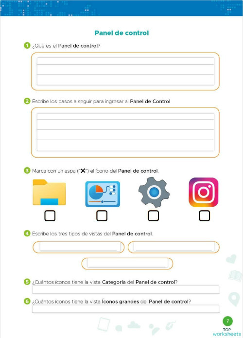 Página 7-8 - Panel de control. Ficha interactiva | TopWorksheets