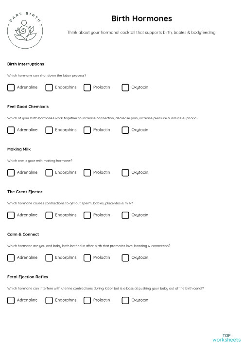 Birth Hormones. Interactive worksheet | TopWorksheets