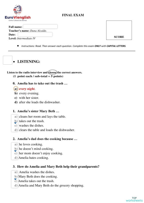 FINAL EXAM- OXFI4. Interactive worksheet | TopWorksheets
