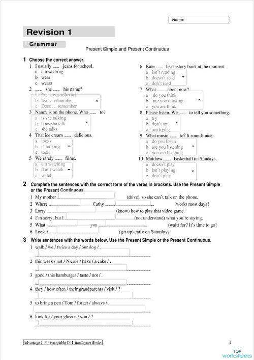REVISION 1 GRAMMAR BATX.1. Interactive worksheet | TopWorksheets