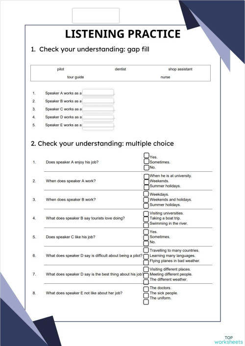 LISTENING PRACTICE 3. Interactive worksheet | TopWorksheets