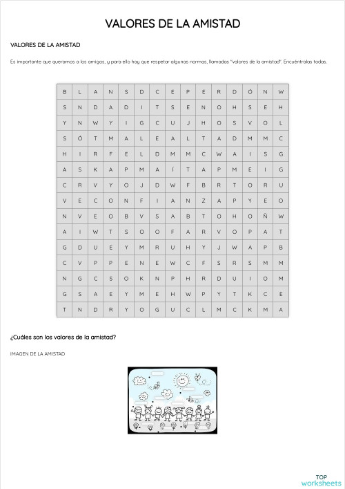 VALORES DE LA AMISTAD. Ficha interactiva | TopWorksheets