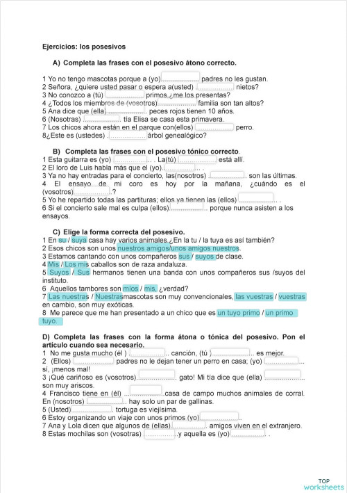 Adjetivos posesivos. Ficha interactiva | TopWorksheets